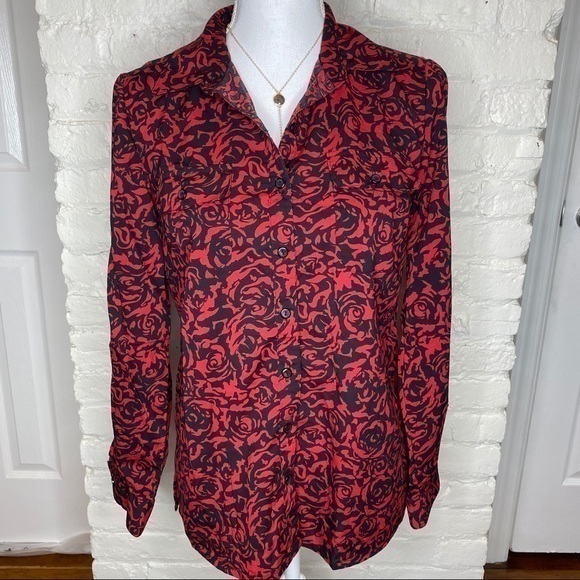 Elementz | Tops | Elementz Red And Black Floral Print Button Down Pm ...